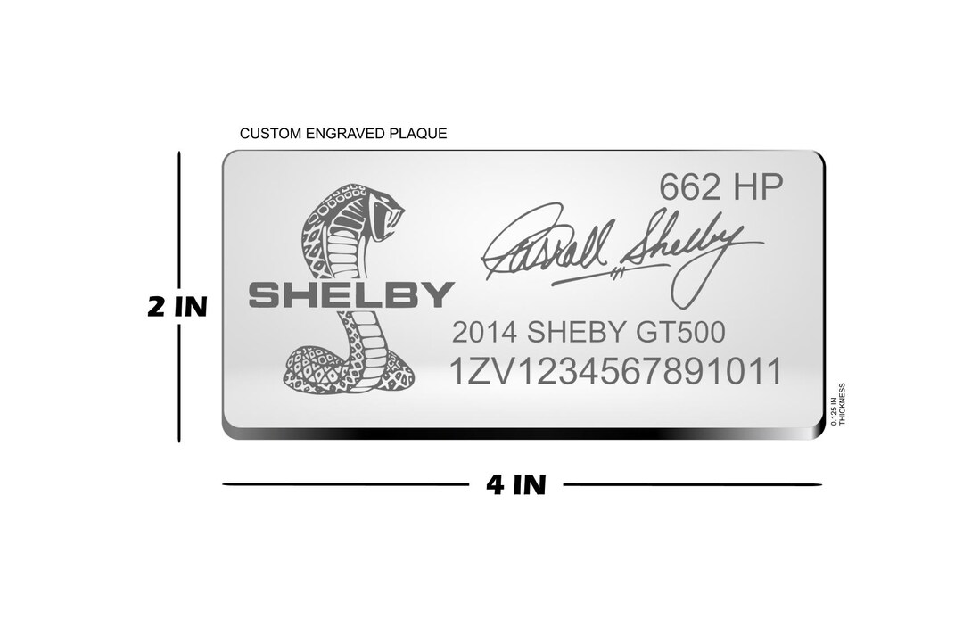 2x4 IN Engraved Plaque Custom for GT500, Mustang, Camaro, Corvette ...