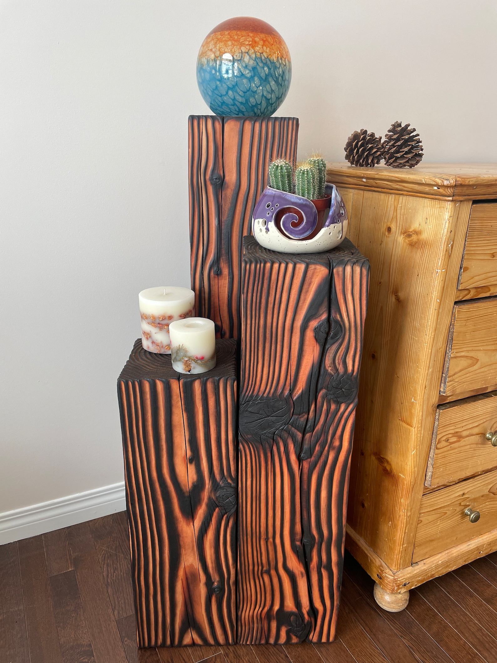 Shou Sugi Ban Side Table: Burned Reclaimed Wood Night Stand, Plant ...