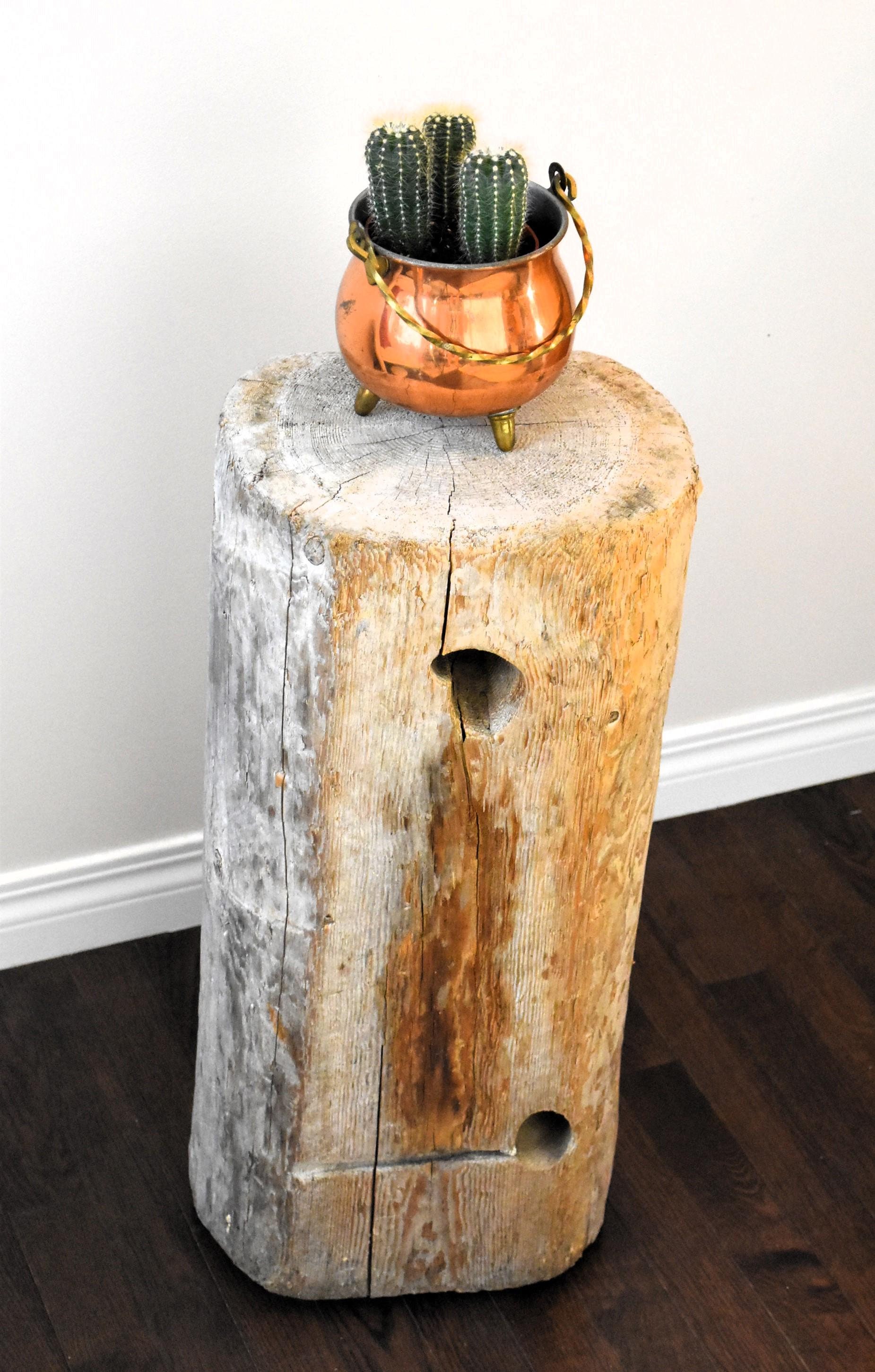 Log Boom Piece, Pedestal, Old Wood Block, Solid Reclaimed Wood ...