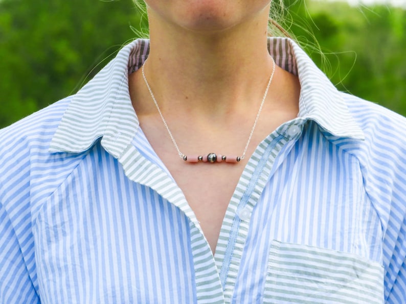 Pink Opal and Sterling Silver Pearl Bar Necklaces - Spring/valentines ...