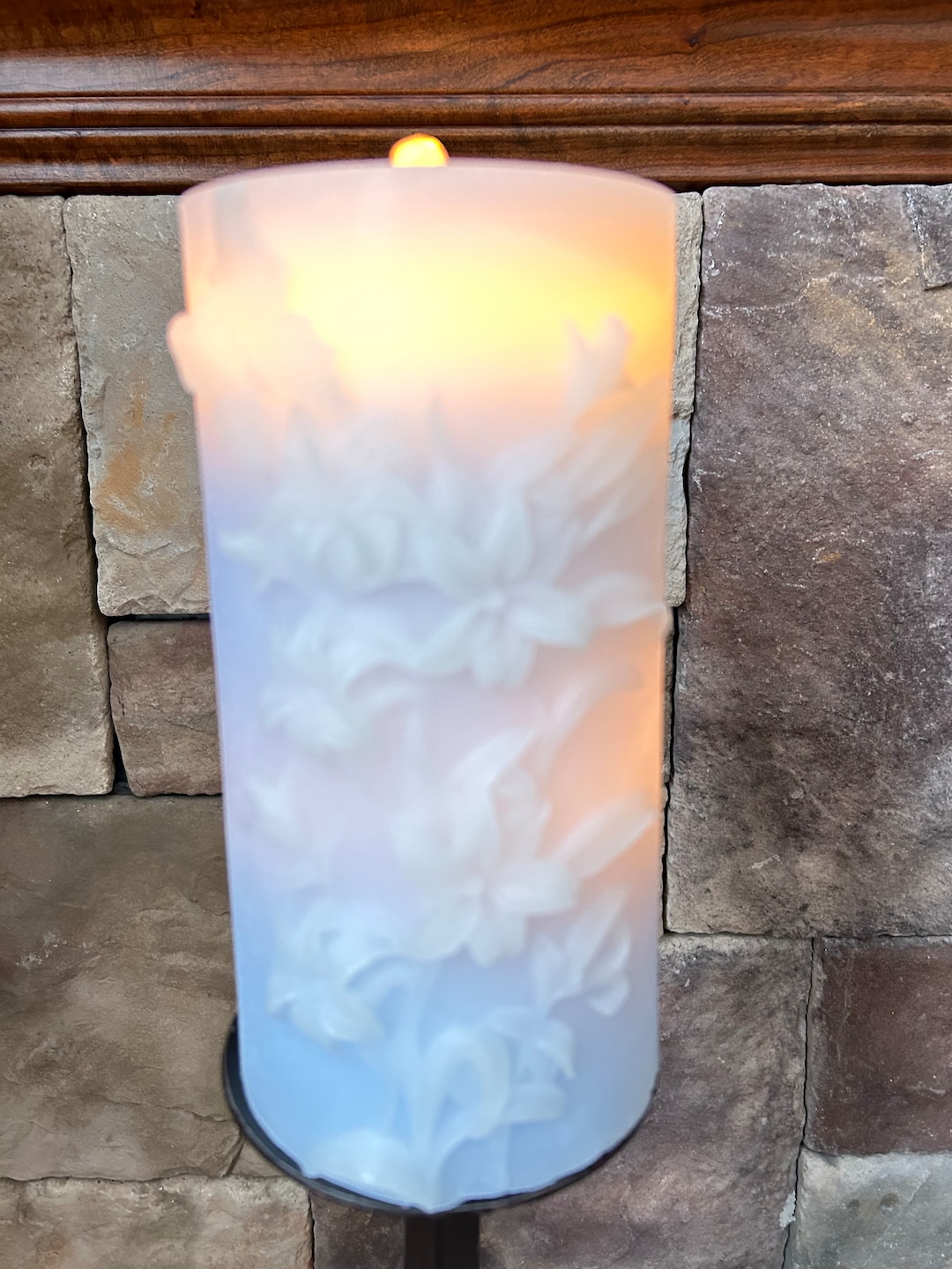 Fountain Candle Blue Floral Design With Light Runs on Water Soothing ...