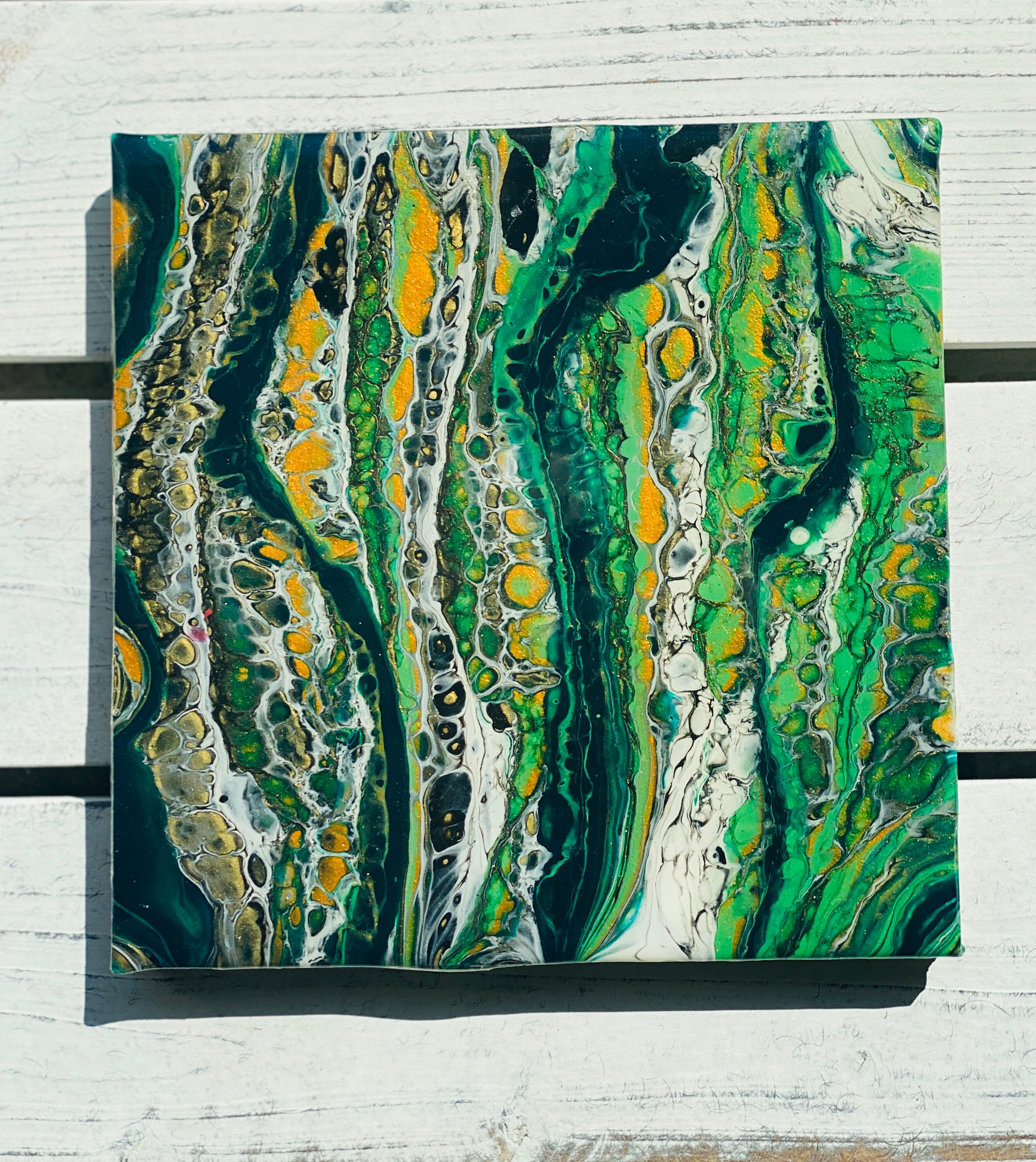 Tile Green Gold Trivet Handmade Resin Epoxy Copper Ceramic Tile Coaster ...