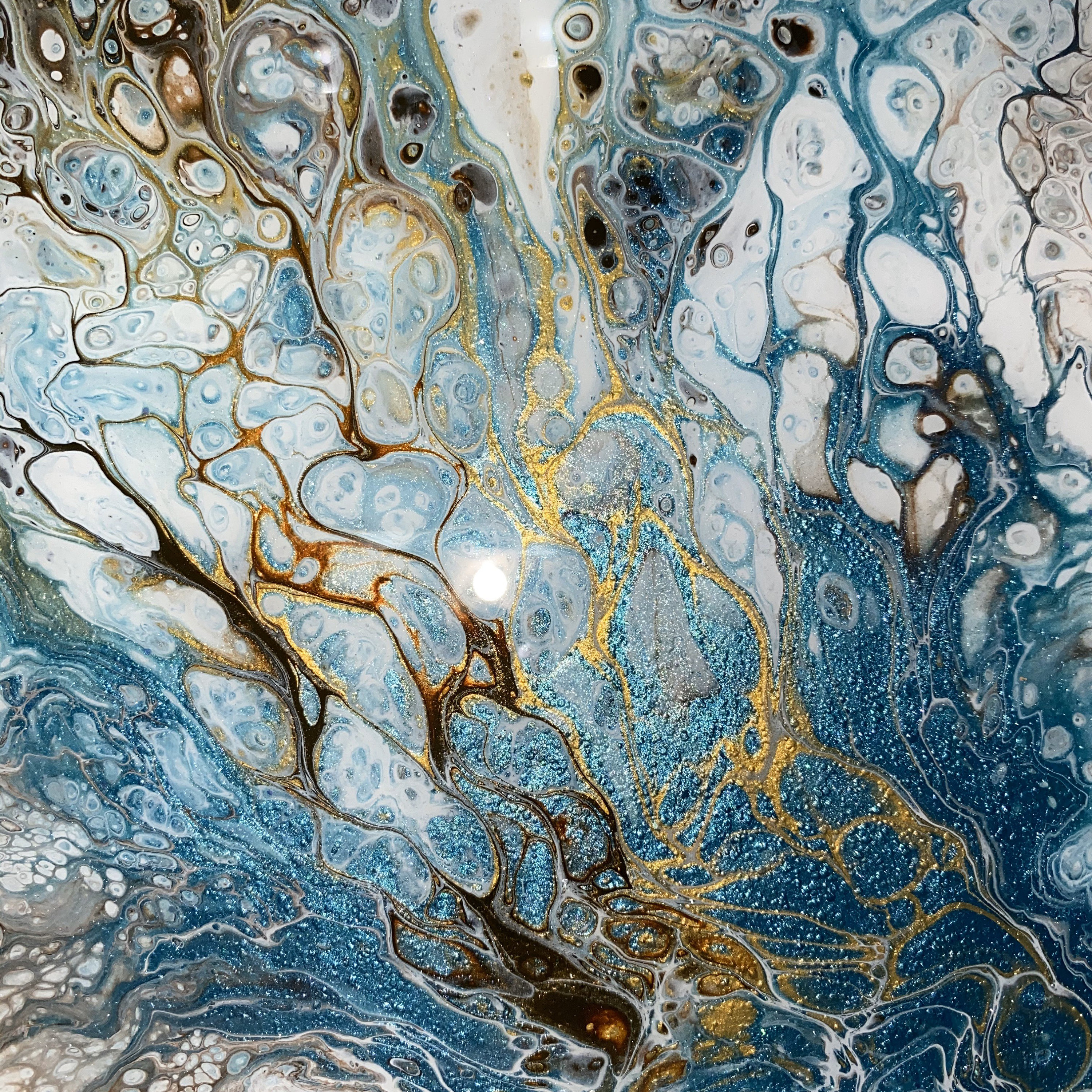 Trivet Handmade Resin Epoxy Metallic Aqua Gold Ceramic Tile Coaster ...