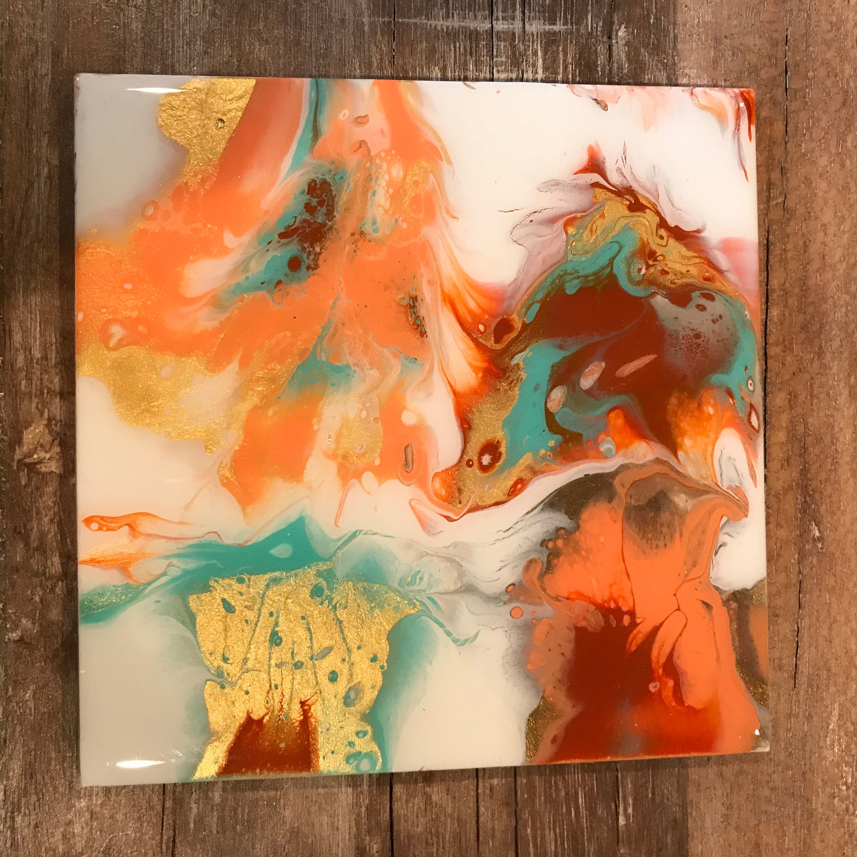 Trivet Bright Colorful Resin Handmade Ceramic Tile Coaster Painted ...