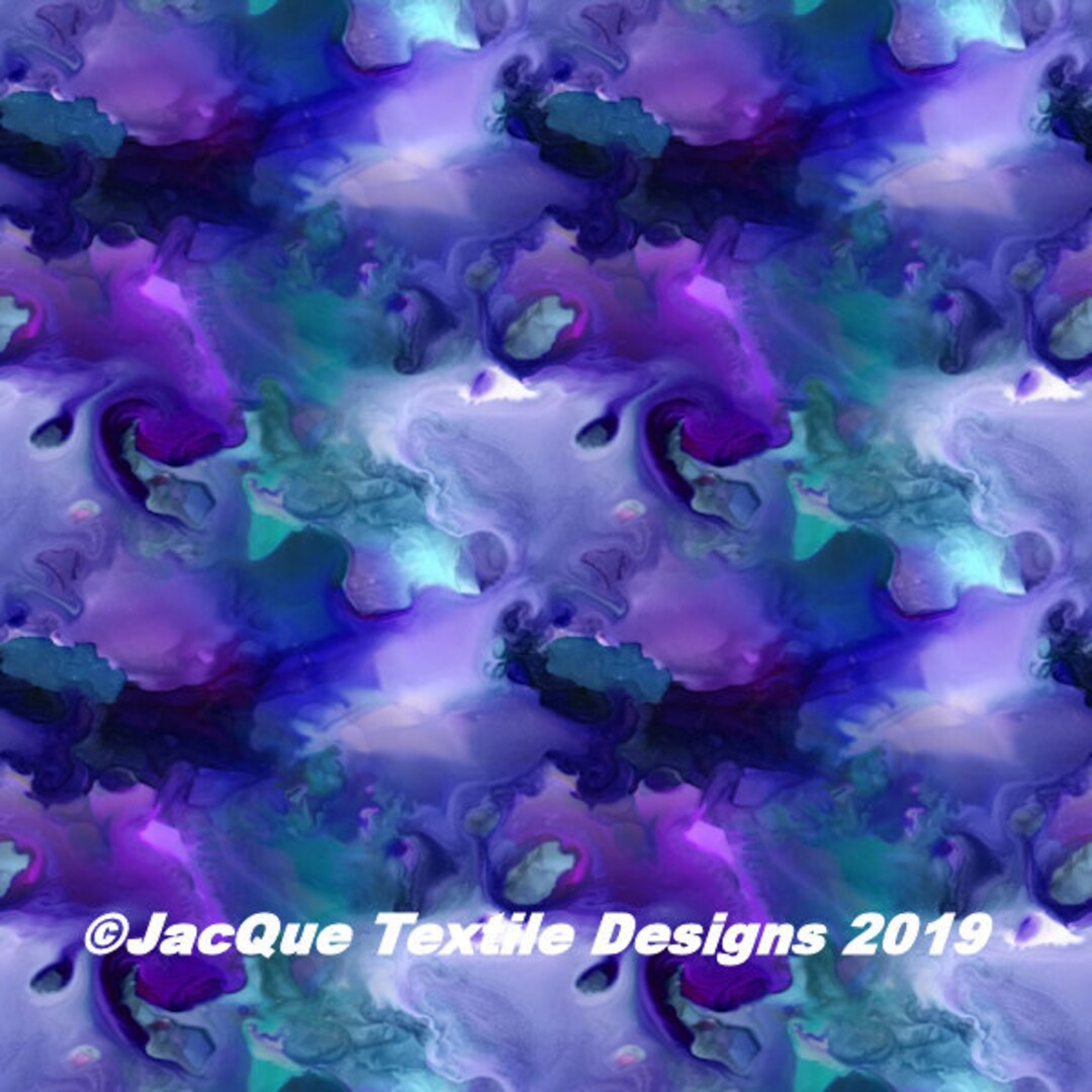 Handmade Textile Blue Green Clouds Artisan Satin Fabric by the Yard ...