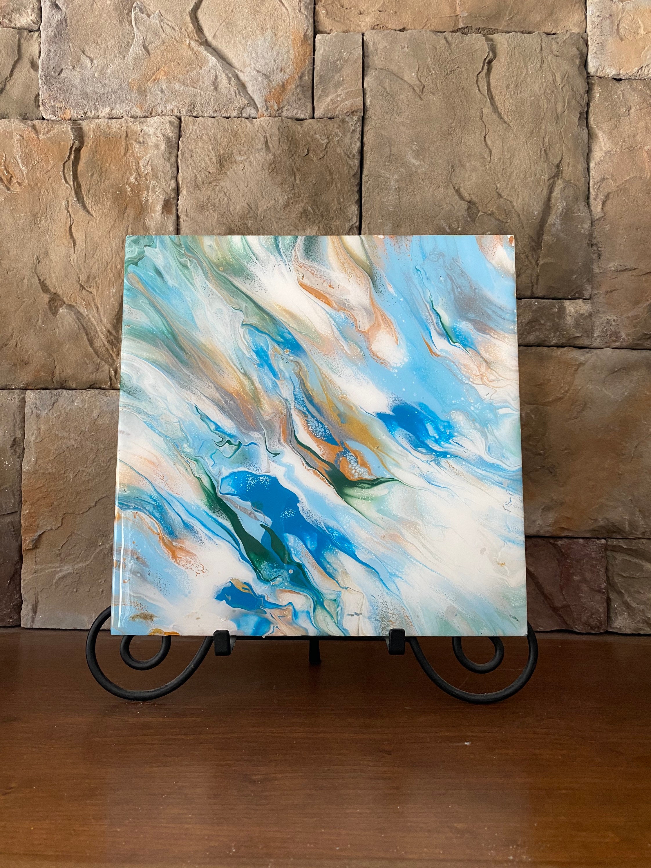 12 inch Square Plate Platter Centerpiece Resin Gold Silver Ocean Blue ...