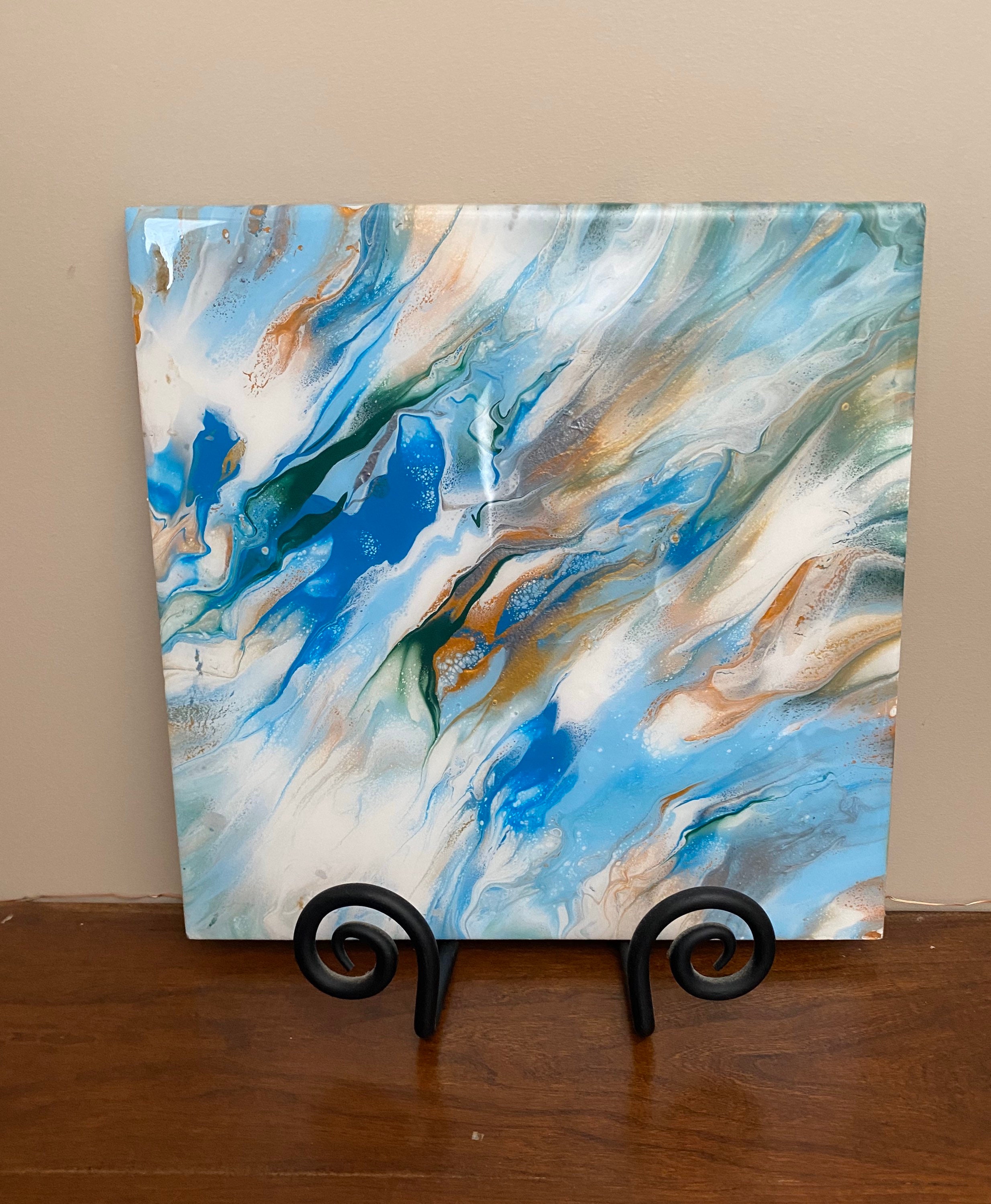 12 inch Square Plate Platter Centerpiece Resin Gold Silver Ocean Blue ...