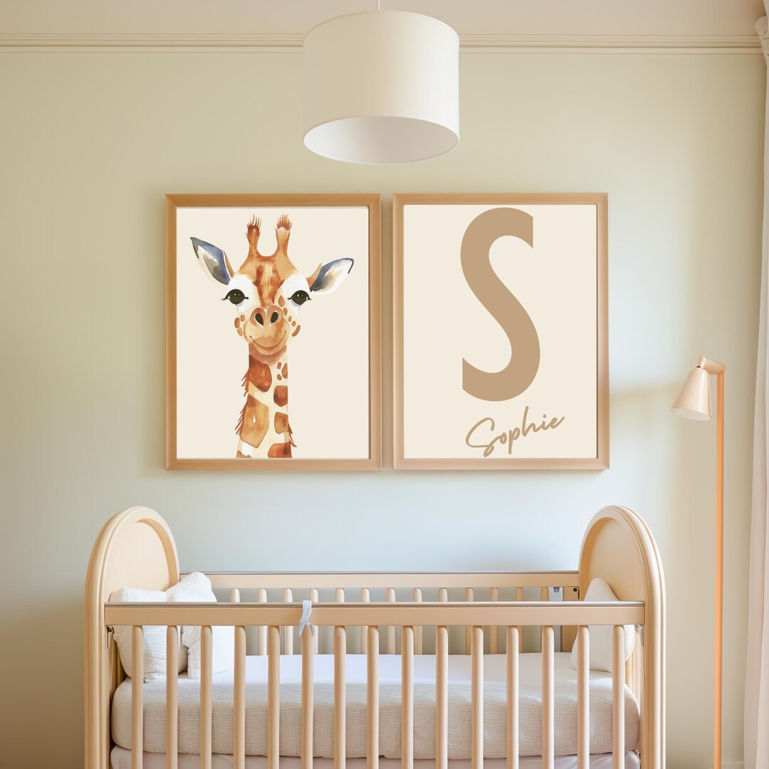 Giraffe Print With Custom Letter, Printable Initial Art, Personalised ...