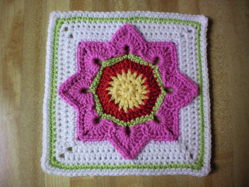 Eight Pointed Flower by Julie Yeager - Crochet Pattern Afghan Square - Etsy