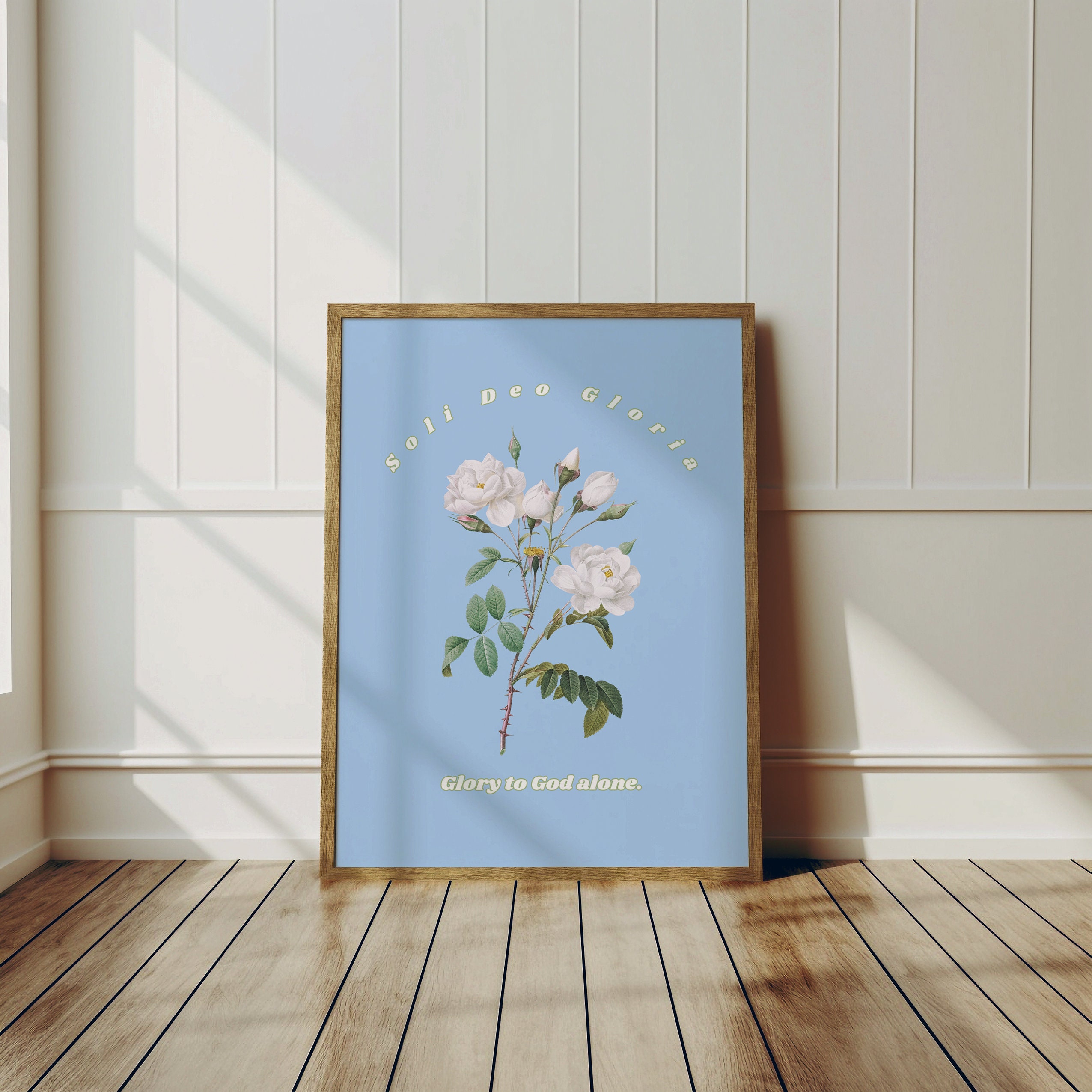 Soli Deo Gloria | Blue Vintage Flower Christian Bible Verse Scripture ...