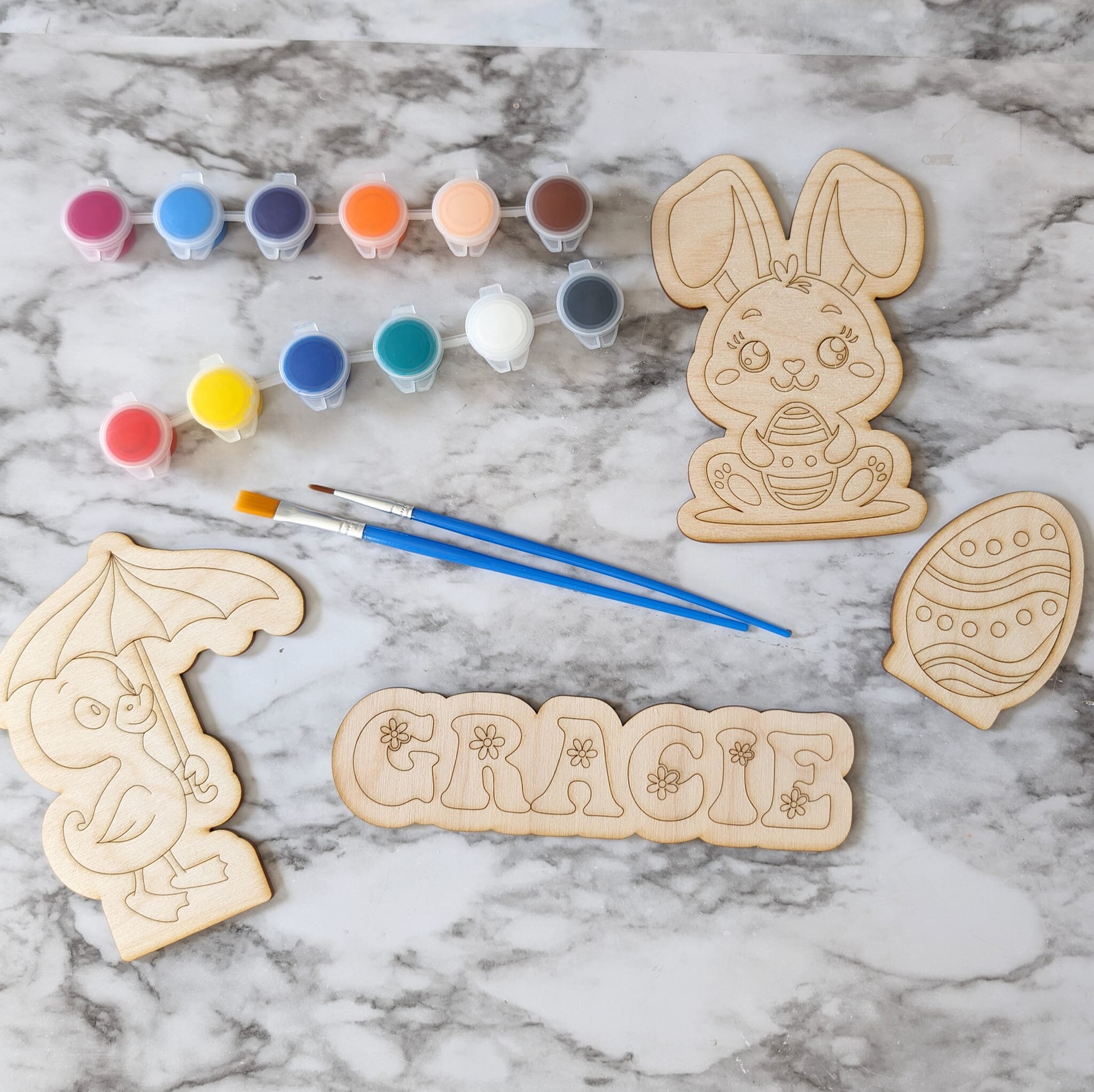Easter Paint Kit With Laser Cut Bunny, Duck, Egg and CUSTOM Name ...