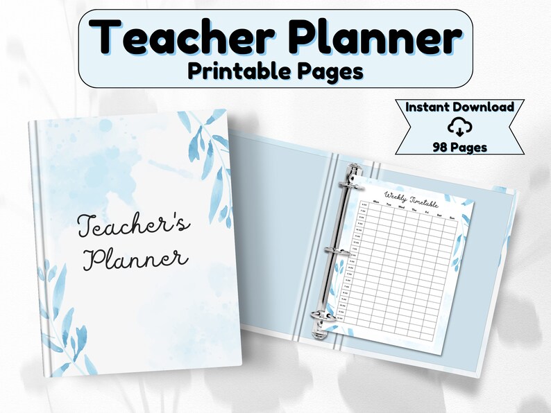 Teacher Planner, Spiral or Binder Printable Teacher Bundle, Lesson Plan ...