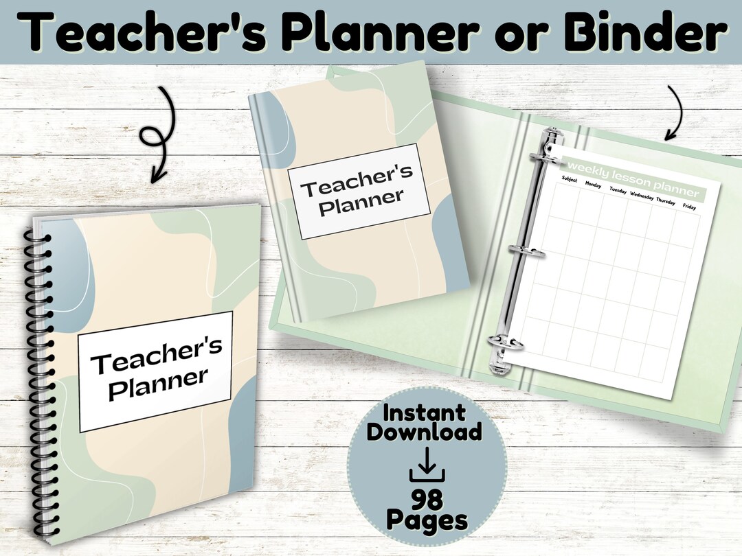 Teacher Planner, Spiral or Binder Printable Teacher Bundle, Lesson Plan ...