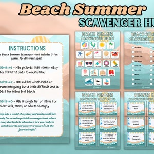 Beach Summer Scavenger Hunt for Kids, Scavenger Hunt Party Game ...