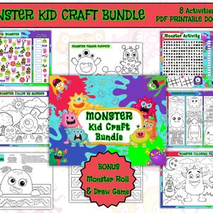 Monster Kid Craft Printable Bundle, Bonus Roll and Draw a Monster Game ...