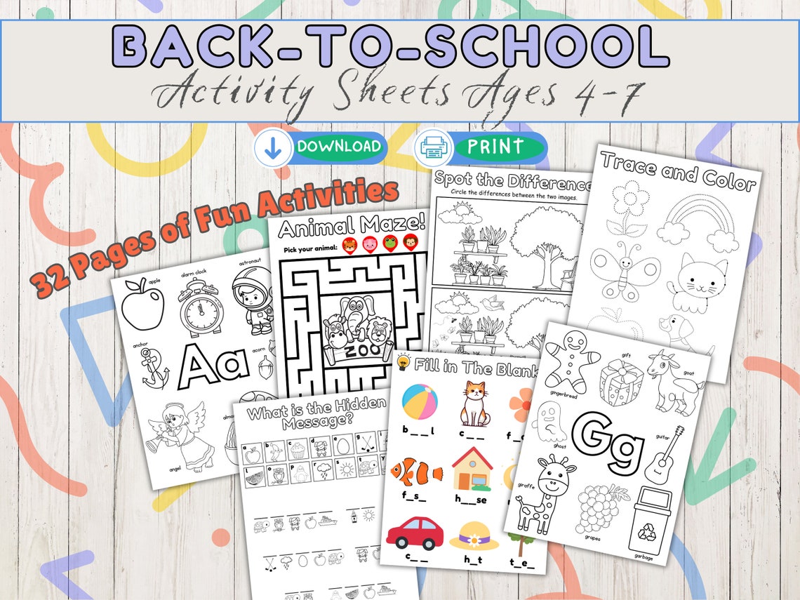 Back to School Activity Worksheets: Pre-k and Kindergarten (PDF ...