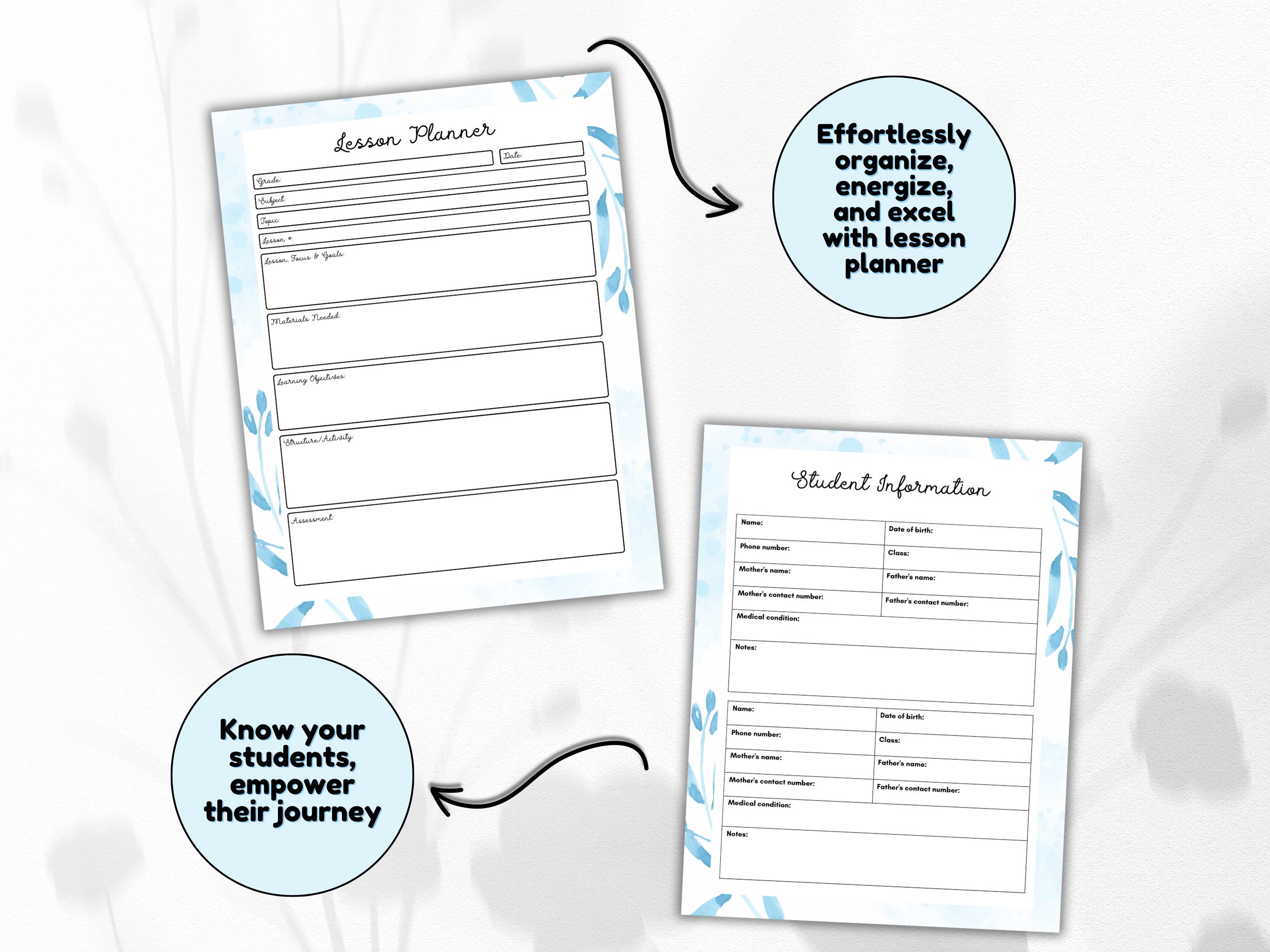 Teacher Planner, Spiral or Binder Printable Teacher Bundle, Lesson Plan ...