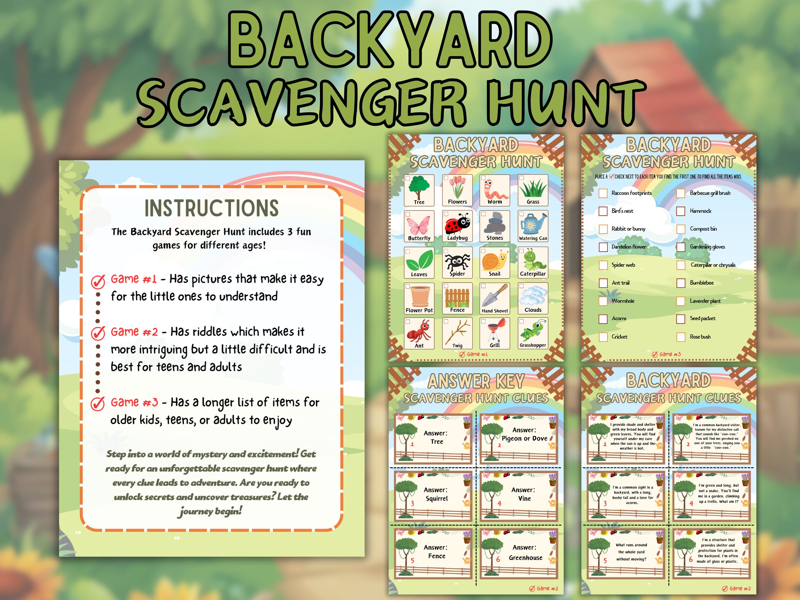 Backyard Scavenger Hunt for Kids, Scavenger Hunt Party Game, Outdoor ...