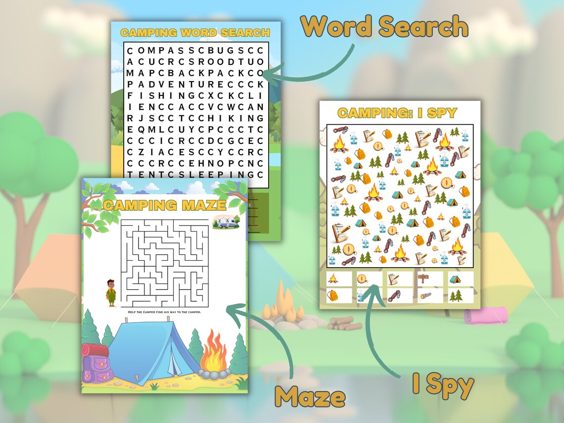 Camping Games for Kids, Printable Maze, Word Search and I Spy Game ...