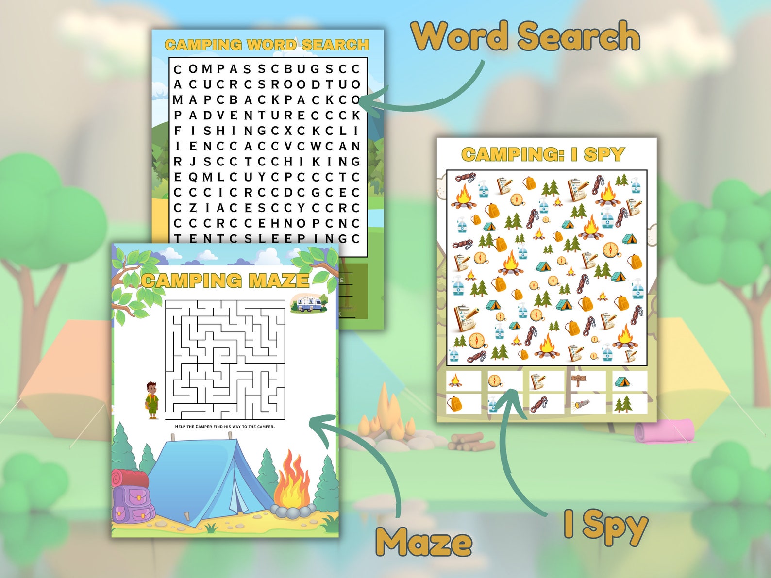 Camping Games for Kids, Printable Maze, Word Search and I Spy Game ...
