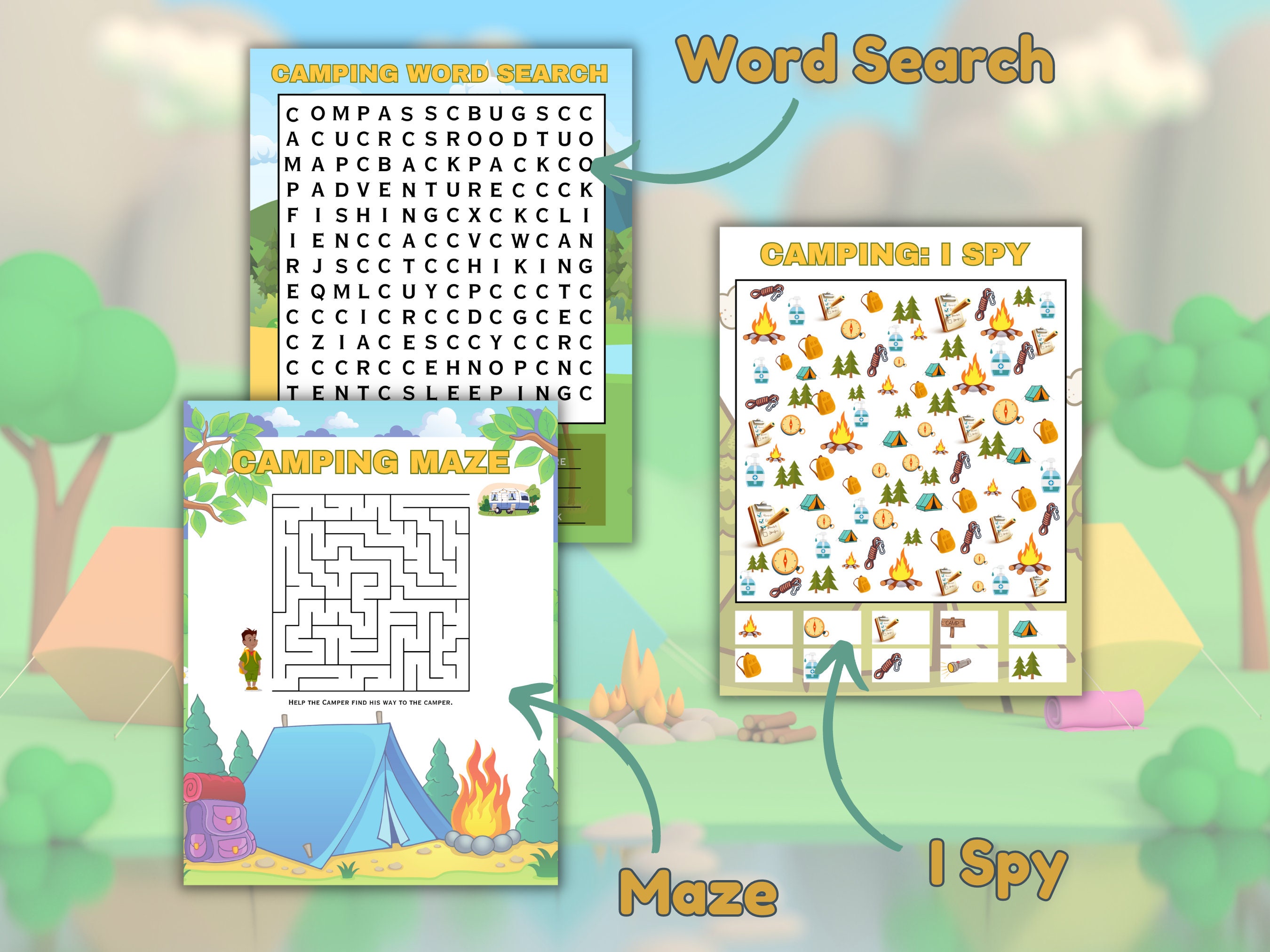 Camping Games for Kids, Printable Maze, Word Search and I Spy Game ...