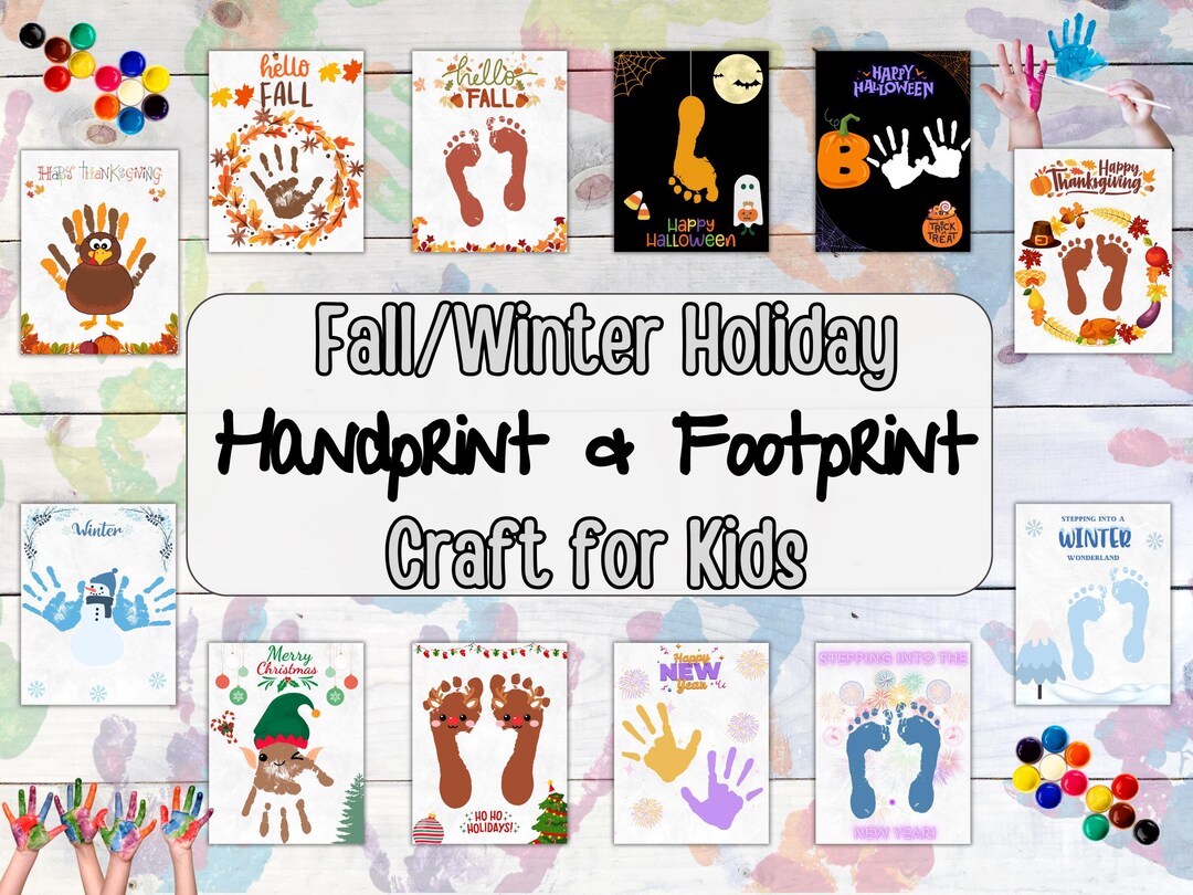 Kids Fall Winter Handprint Footprint Art Bundle (printable) - Etsy