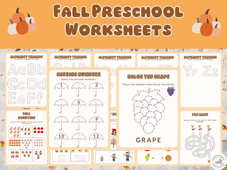 Fall Preschool Worksheets: Activity Bundle for Kids (PDF) - Etsy