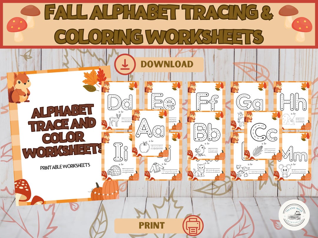 Fall Alphabet Trace and Color Worksheets for Kids (printable) - Etsy