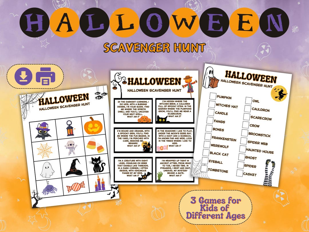 Halloween Scavenger Hunt for Kids, Halloween Scavenger Hunt Party Game ...