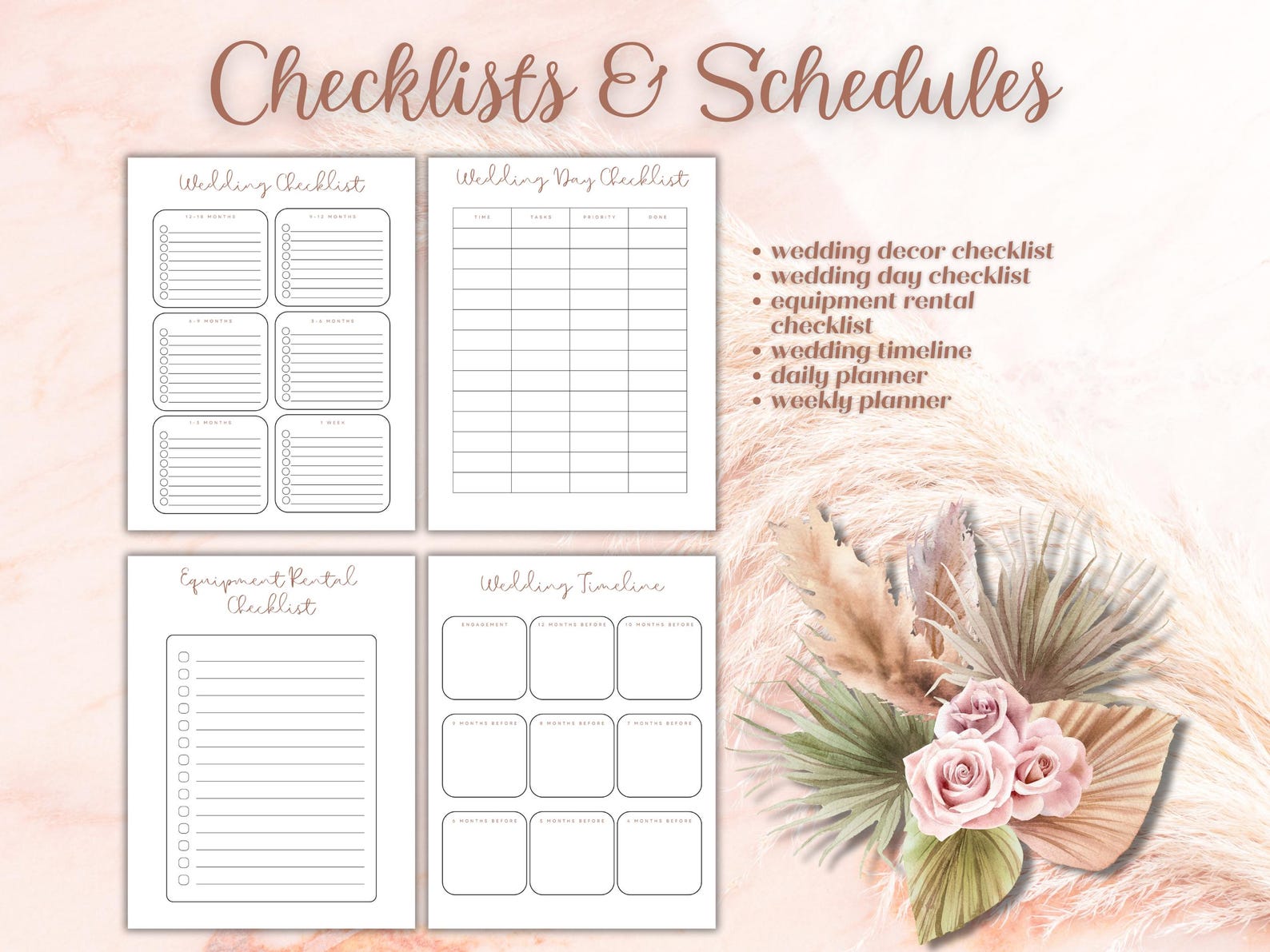 Boho Wedding Planner Bundle: Checklist, Budget, Vendor Tracker (digital ...