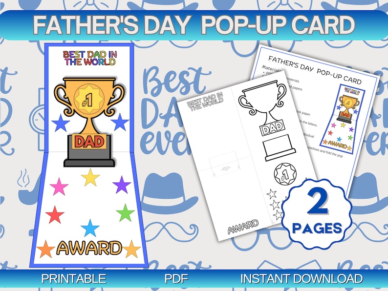 Father's Day Printable Pop-up Card, Instant Download, Coloring Activity ...