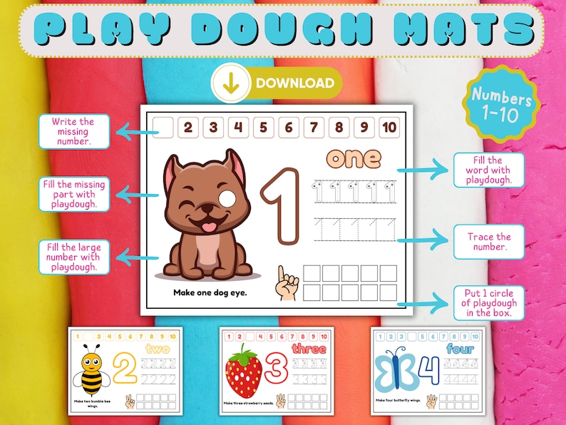 Play Dough Mat, Play Dough Activity, Printable Play Dough Mats, Fine ...