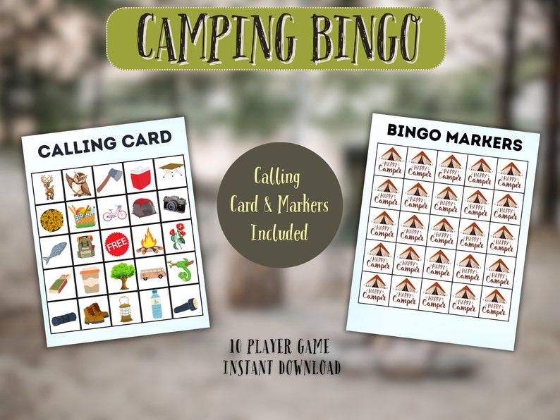 Camping Bingo Game for Kids, Printable Bingo Game, Summer Birthday Game ...