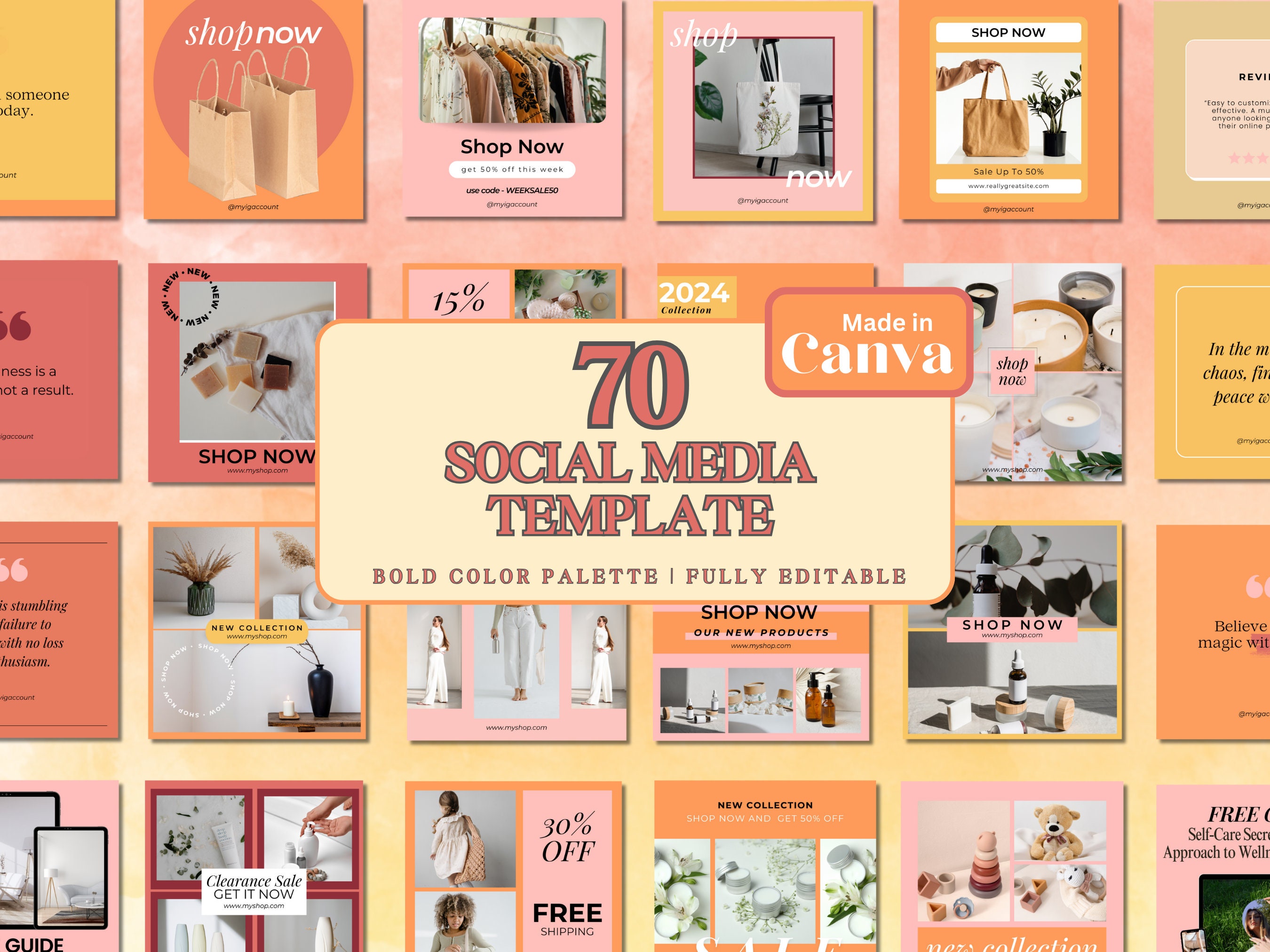 70 Colorful Instagram Canva Templates, Editable Post Templates Pack for ...