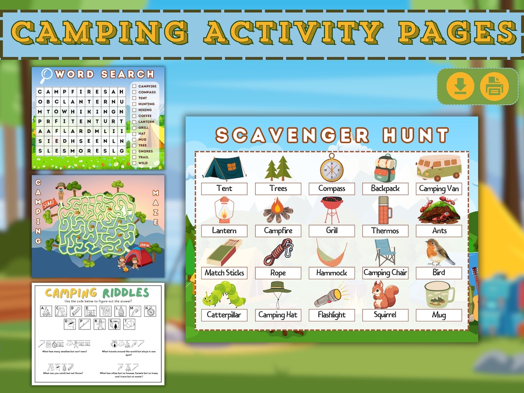 Camping Activity Pages for Kids, Printable Camping Activity Bundle ...