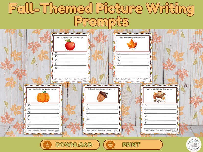 Printable Kids Fall Theme Writing Prompts, Printable Kids Writing ...