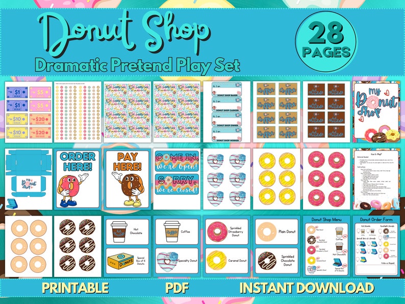 Kid's Donut Shop Pretend Dramatic Play Printable - Etsy