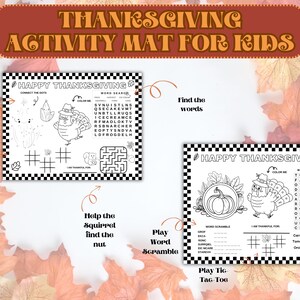 Printable Thanksgiving Activity Placemat for Kids, Coloring Page, Word ...