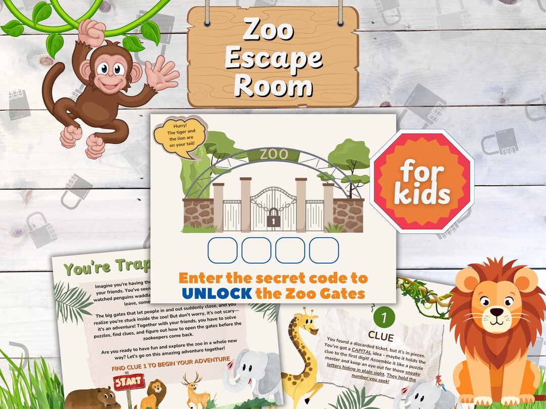 Kids Zoo Printable Escape Room, DIY Zoo Escape Room for Kids, Printable ...