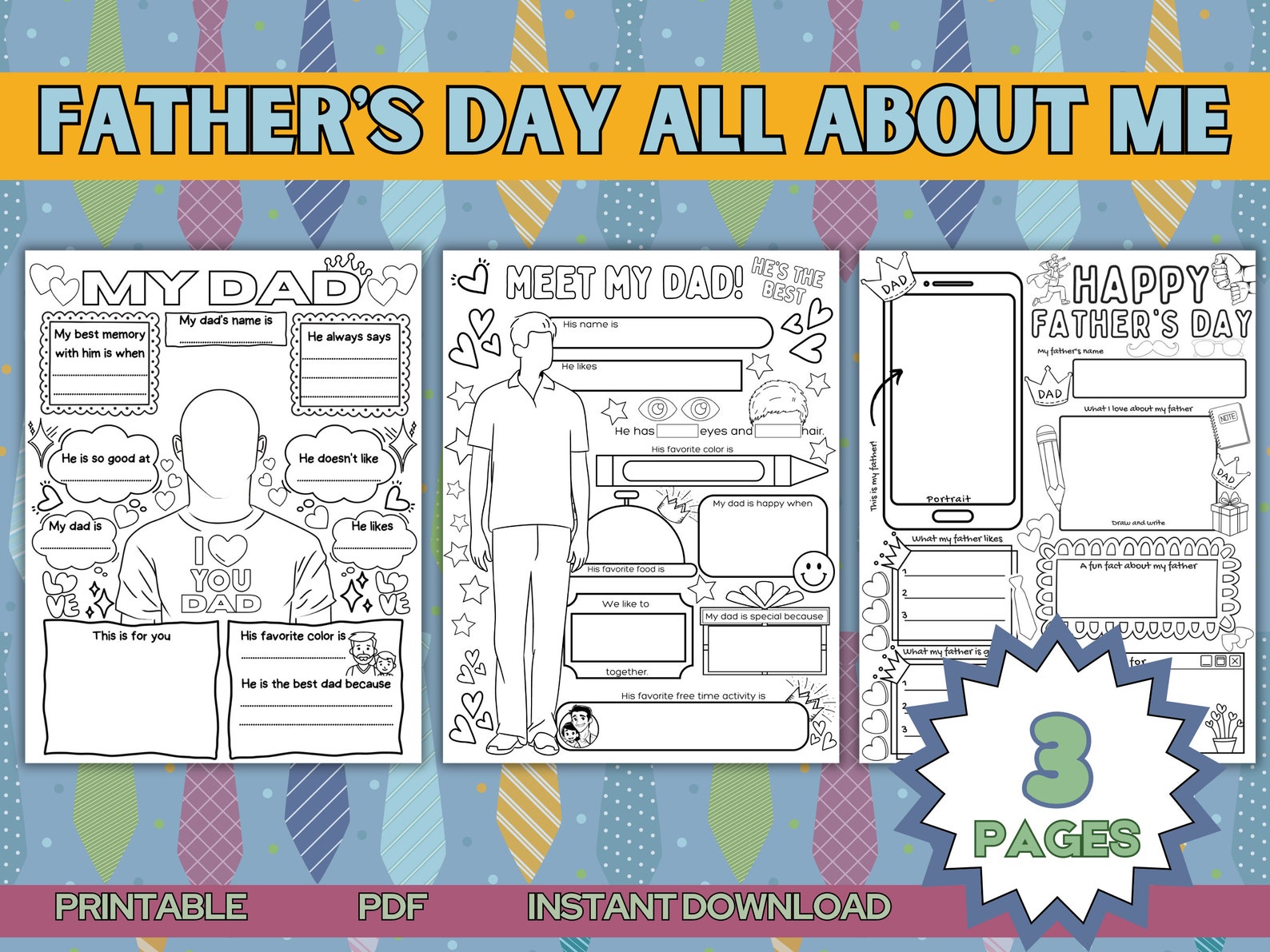 Father's Day Printable Kids DIY Coloring About Dad Pages, Father's Day ...