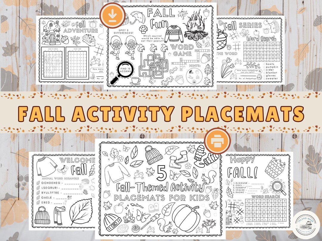 Fall Activity Placemats for Kids: Printable Games (PDF) - Etsy