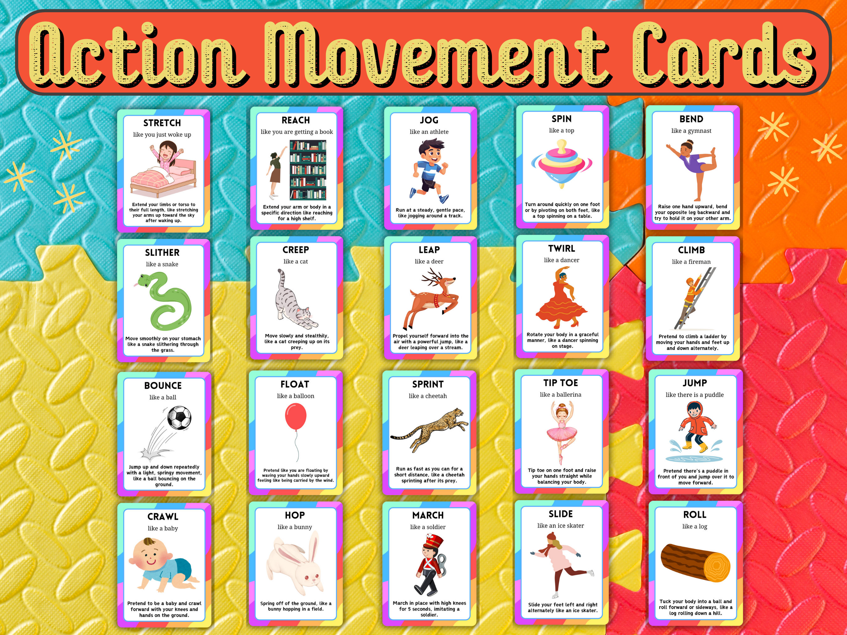Action Movement Cards, Printable Action Card, Movement Activity ...