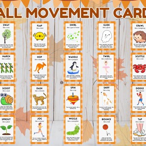 Fall Movement Cards: 40 Fun Action Activities (printable) - Etsy