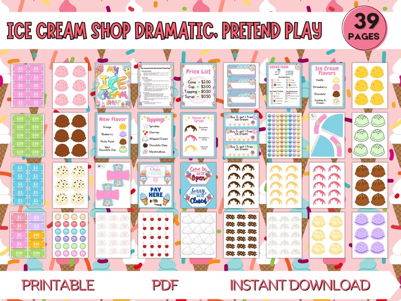 Kid's Ice Cream Shop Pretend Dramatic Play Printable - Etsy