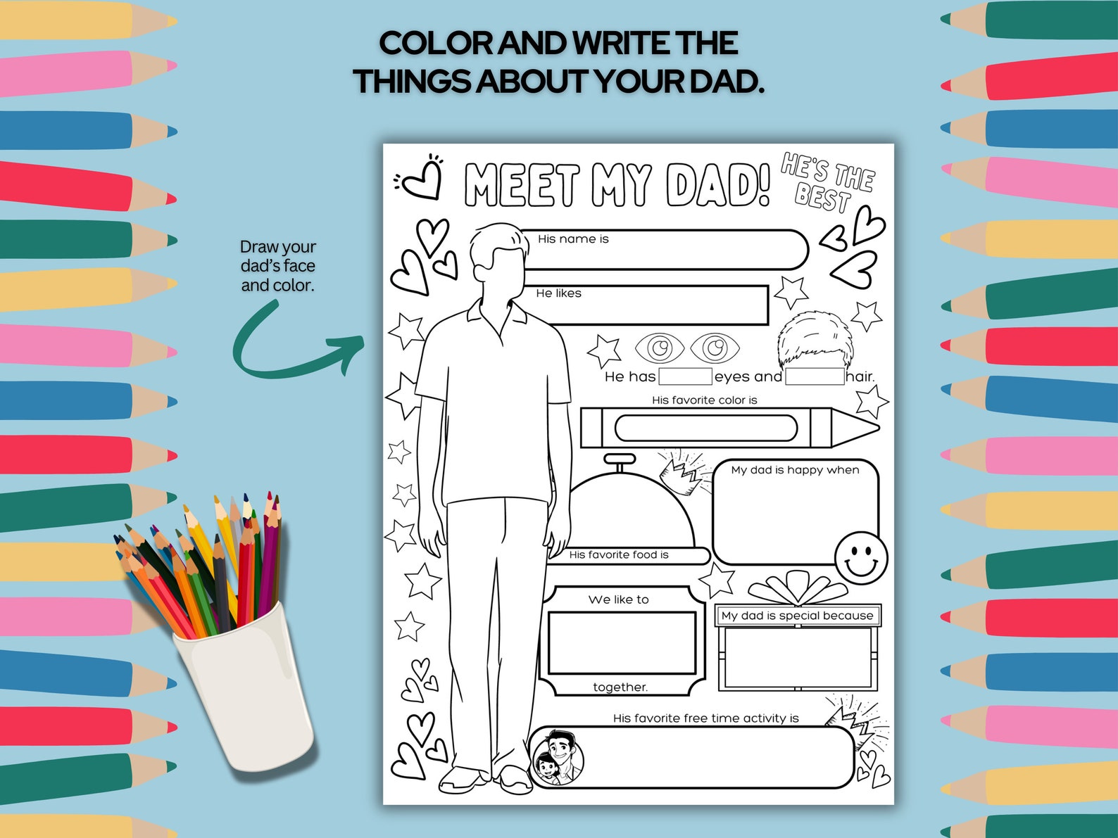 Father's Day Printable Kids DIY Coloring About Dad Pages, Father's Day ...