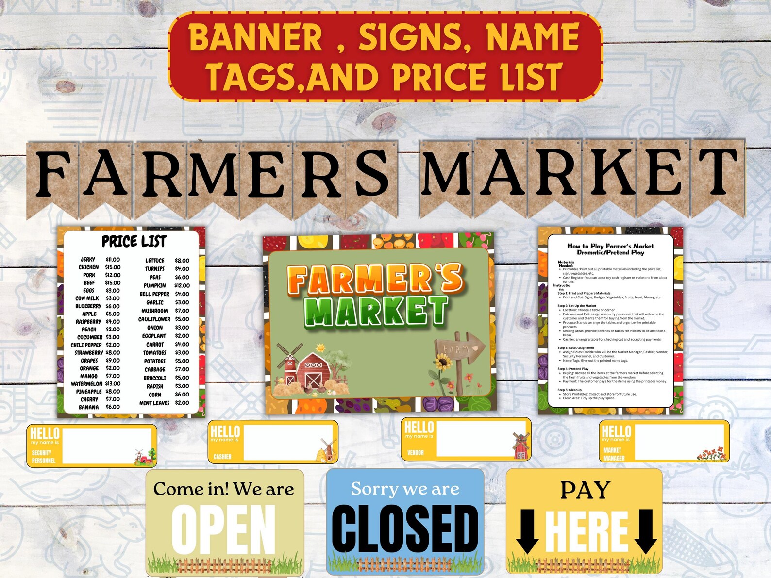 Farmers Market Pretend Play Printable, Farmers Market Dramatic Play ...