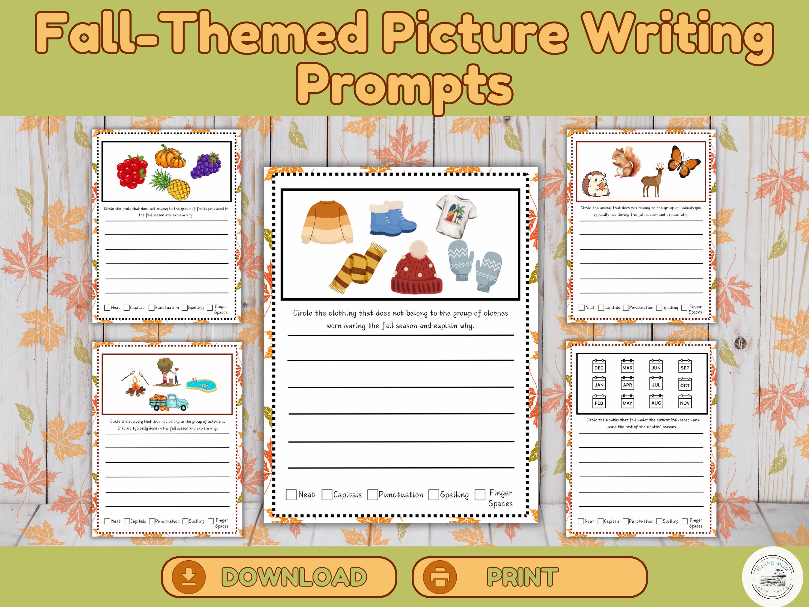 Printable Kids Fall Theme Writing Prompts, Printable Kids Writing ...