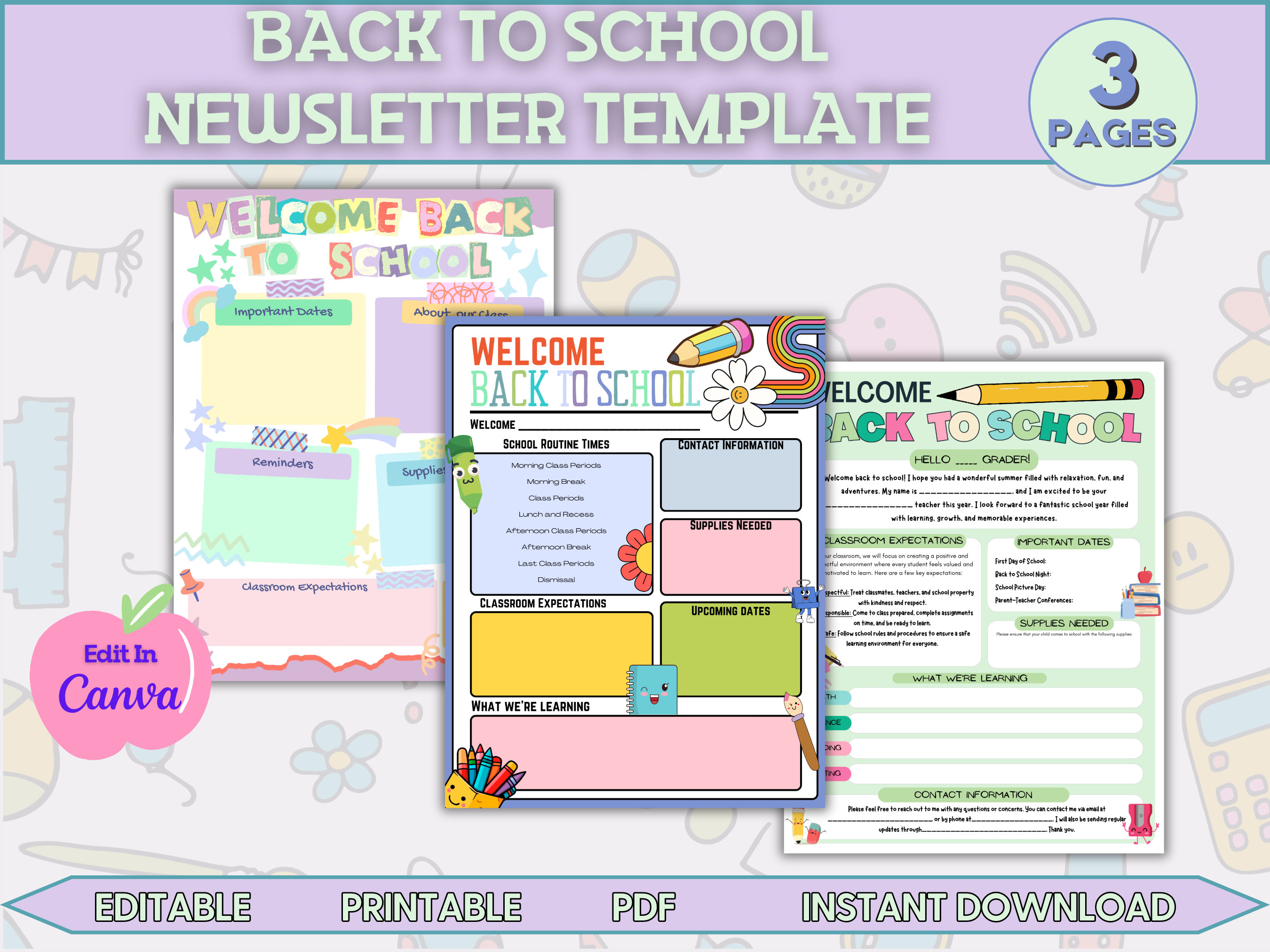 Editable Back to School Newsletter, Back to School Template, School ...