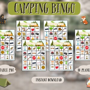 Camping Bingo Game for Kids, Printable Bingo Game, Summer Birthday Game ...