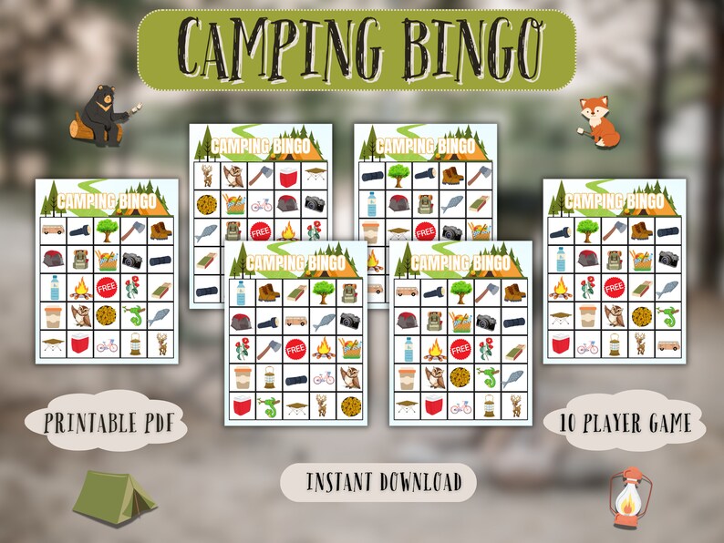 Camping Bingo Game for Kids, Printable Bingo Game, Summer Birthday Game ...